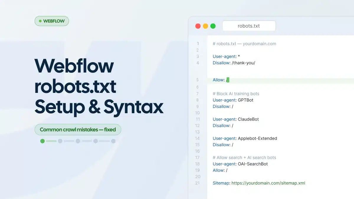Webflow robots.txt: Setup, Syntax & Common Mistakes - ClearBrand